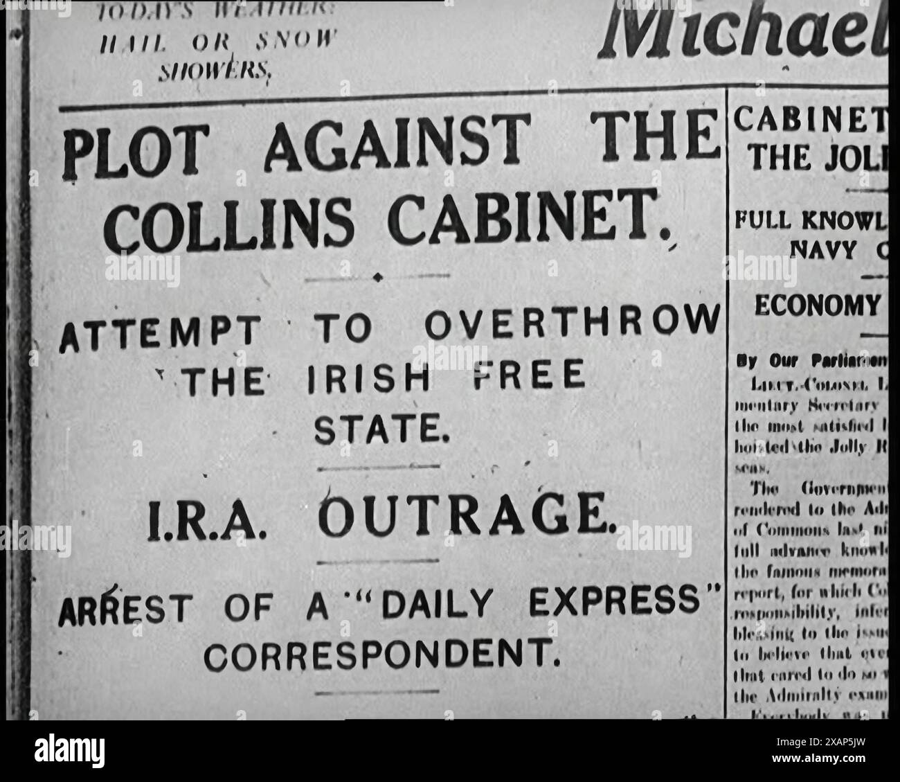 Newspaper Headline 'Plot Against the Collins Cabinet', 1922. From "Time ...