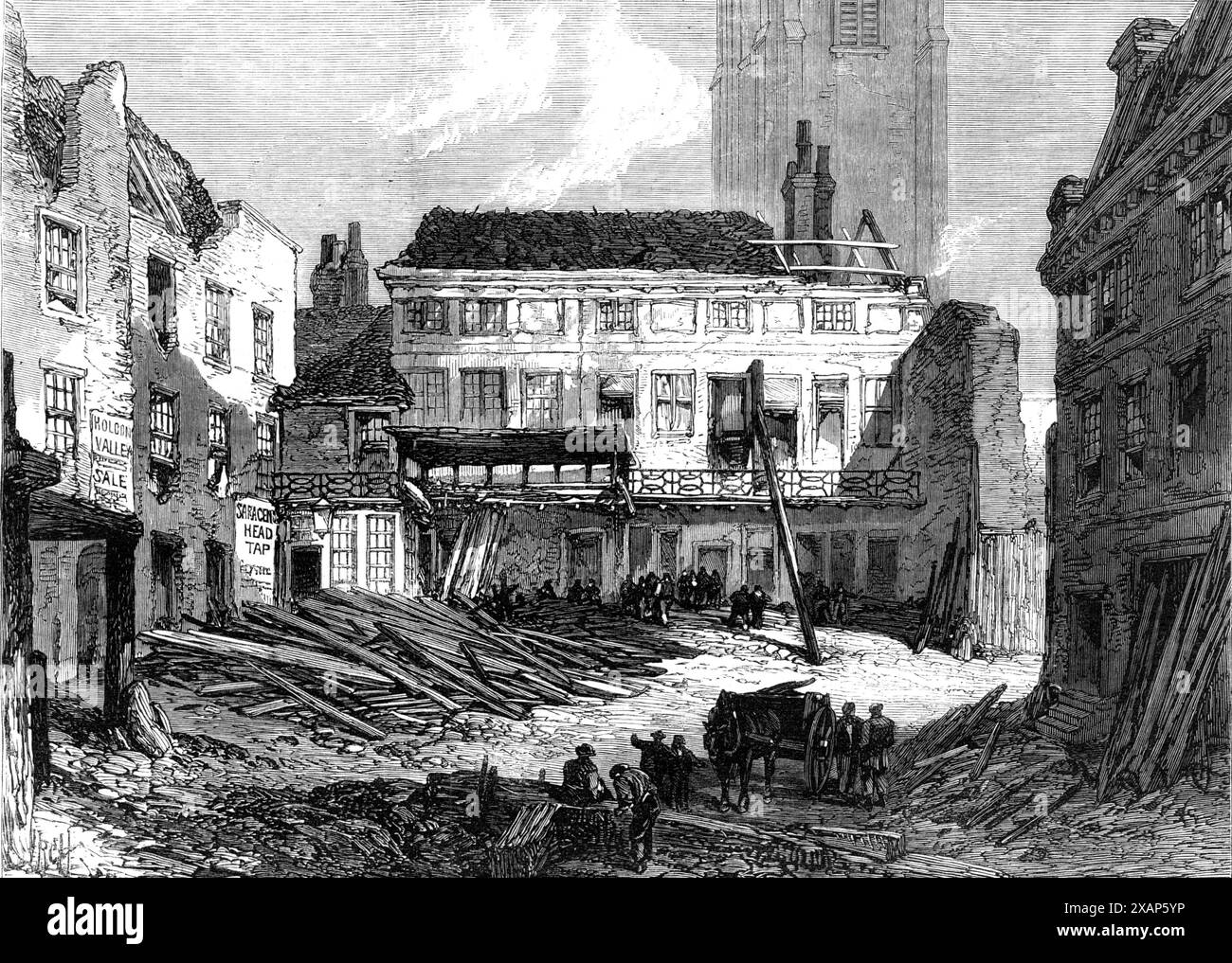 Demolition of the Saracen's Head, Snow-Hill, [London], 1868. 'Amidst ...