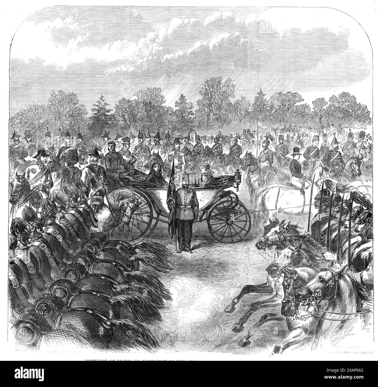 Inspection of Troops at Aldershott by the Queen: cavalry trotting past ...