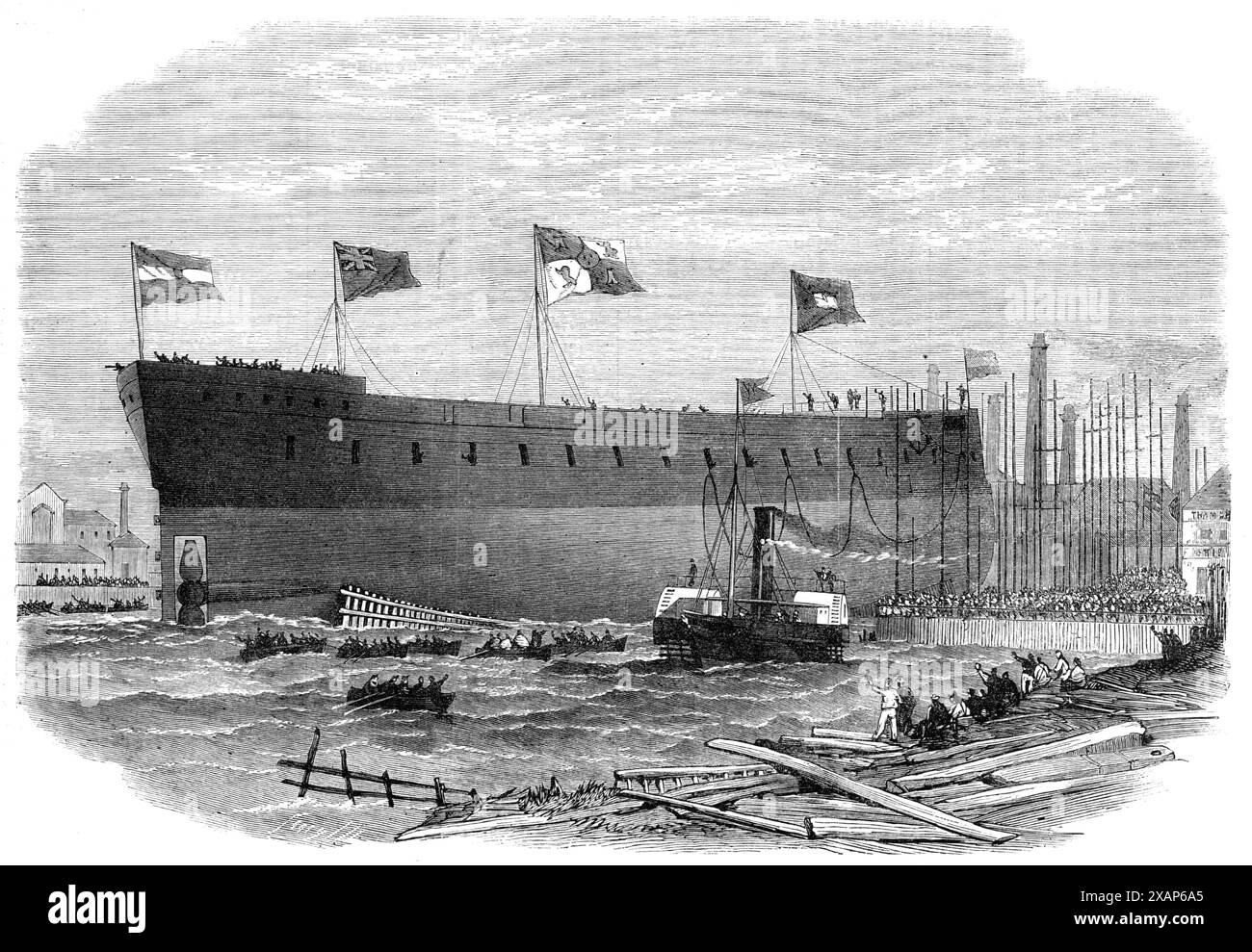 Launch of the Victoria, iron-clad frigate built for the Queen of Spain ...