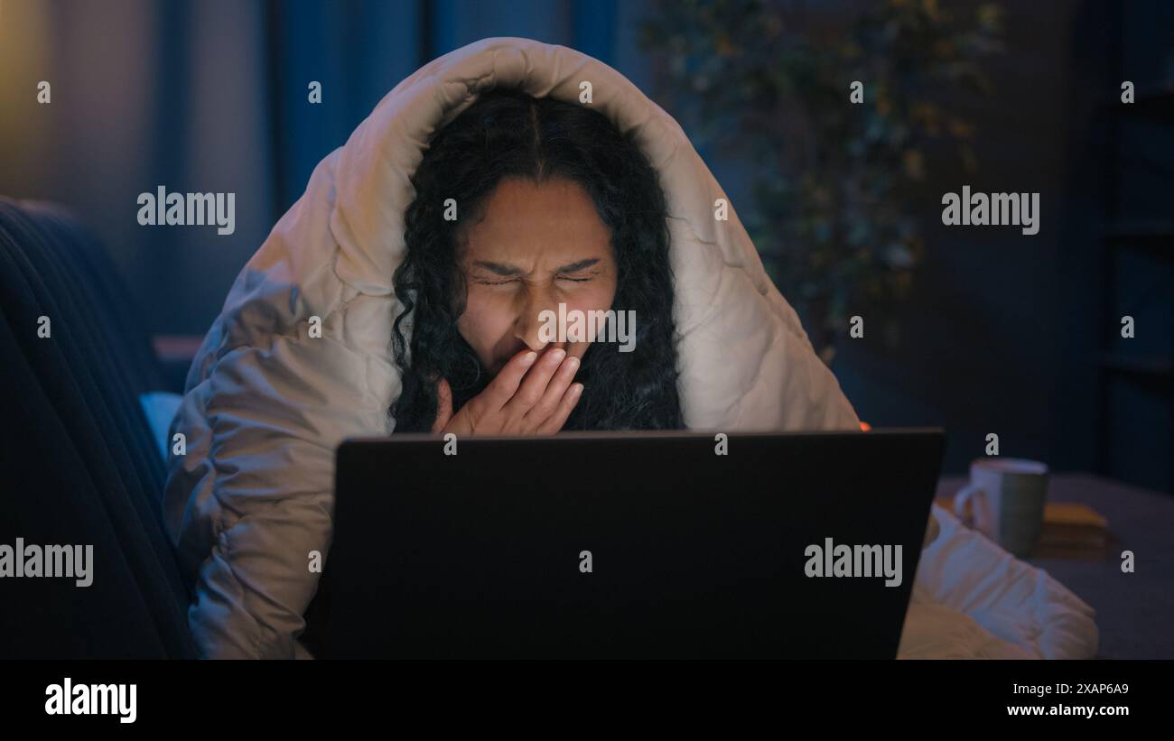 Tired Hispanic girl exhausted sleepy woman fatigued Indian Arabian ...