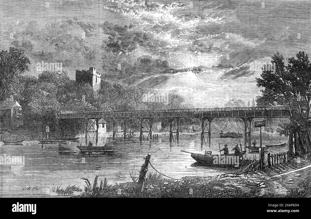 New iron bridge over the Thames at Cookham, 1868. 'The new bridge was ...
