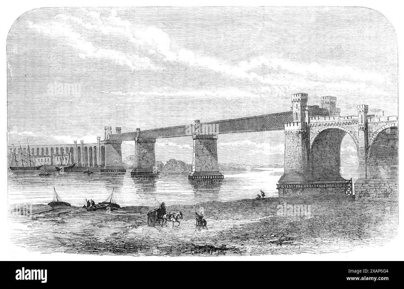 Railway bridge and viaduct at Runcorn, 1869. 'The great viaduct and ...