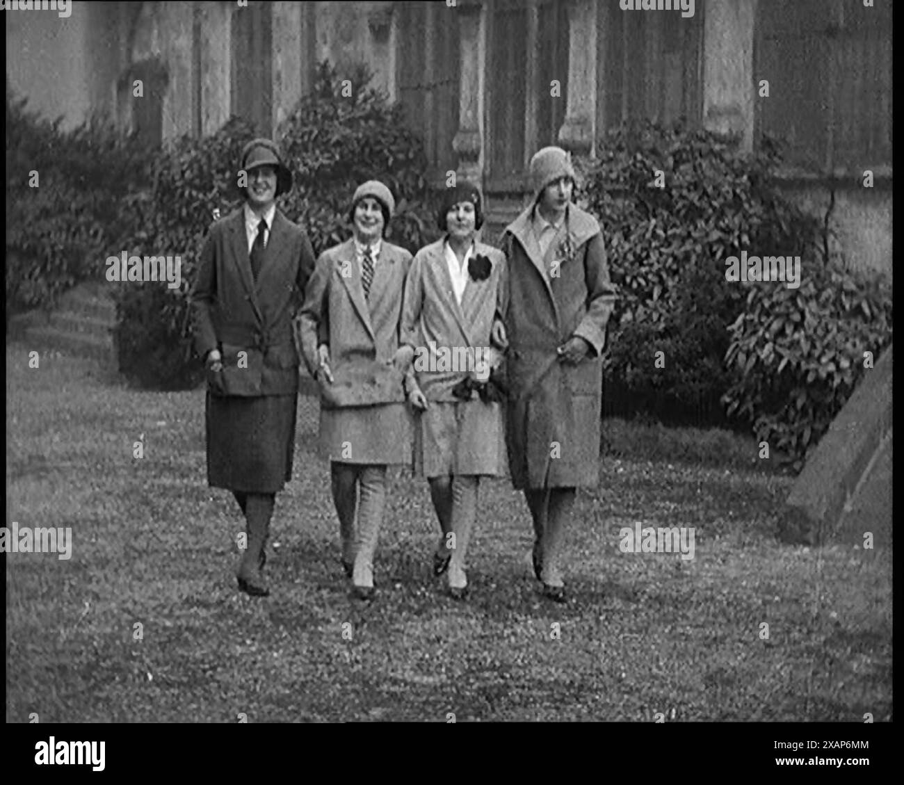Female Civilians Wearing Glamorous Outfits and Wool Stockings Walking ...