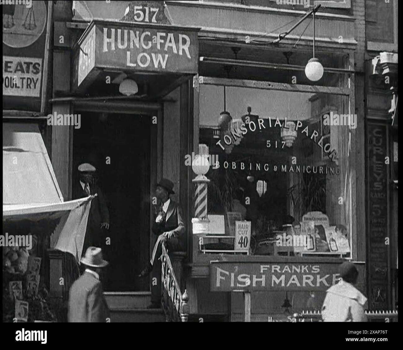 American Civilians Outside a Bobbing and Manicure Parlour, 1930s. "The ...