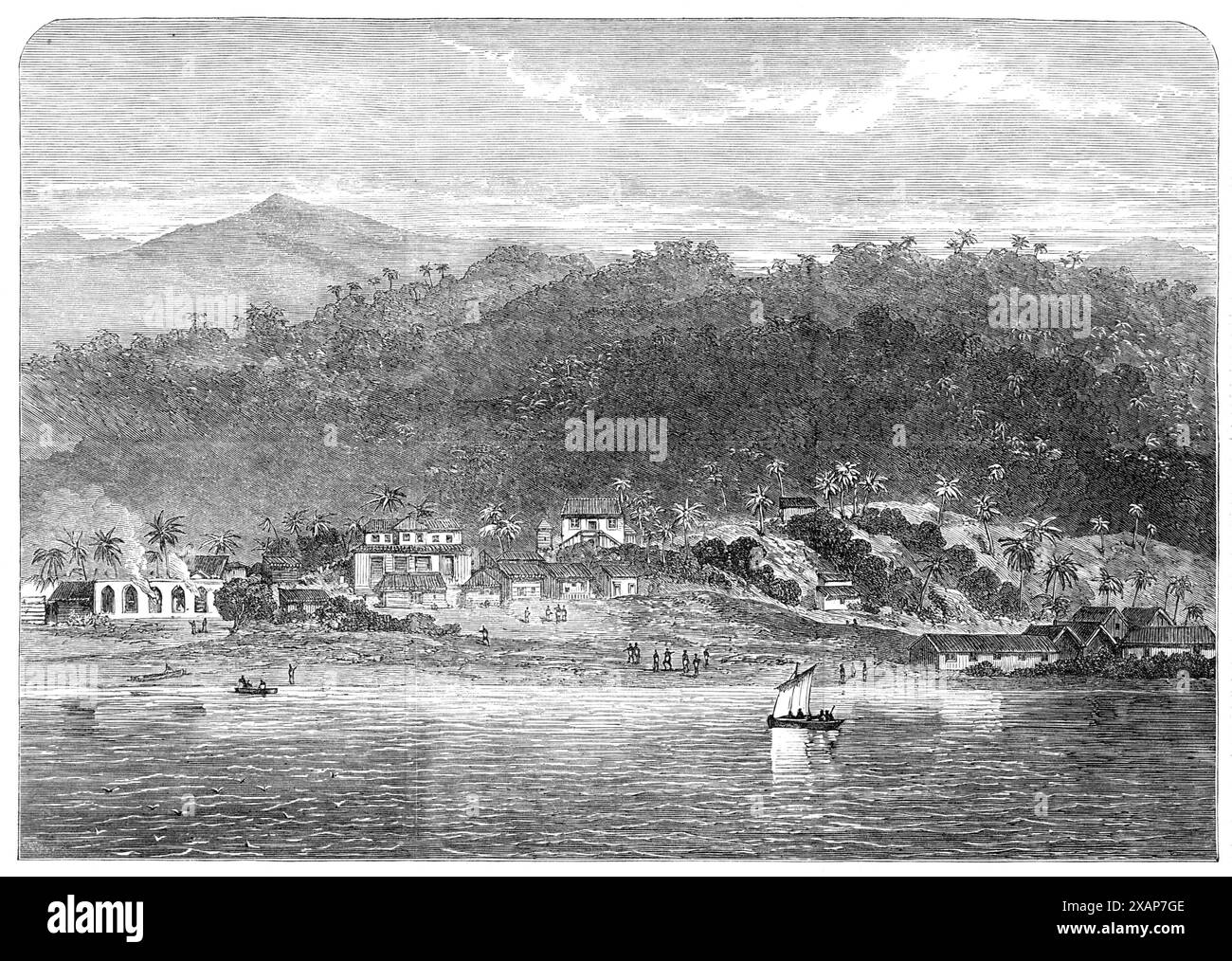 The town of Morant, Morant Bay, Jamaica, 1865. Engraving of Port Morant ...