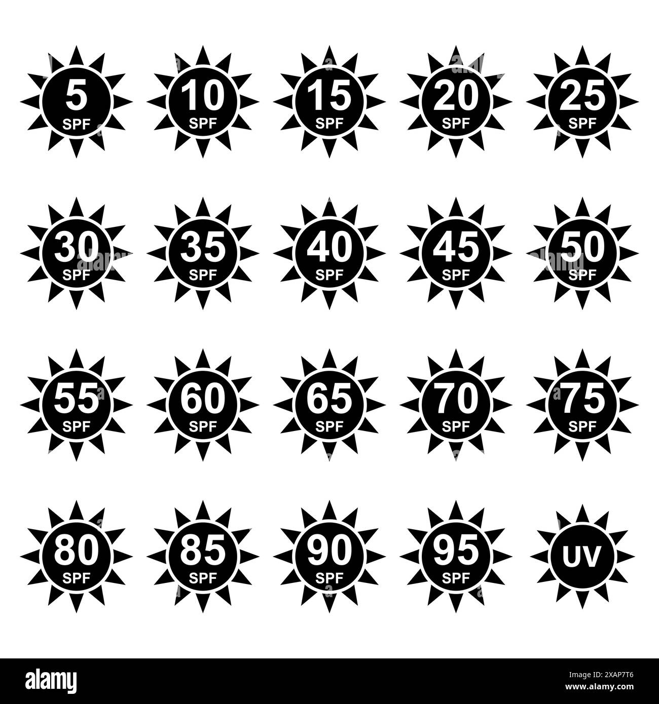 Set of Sun protection factor icon, uv radiation block symbol, sun ...