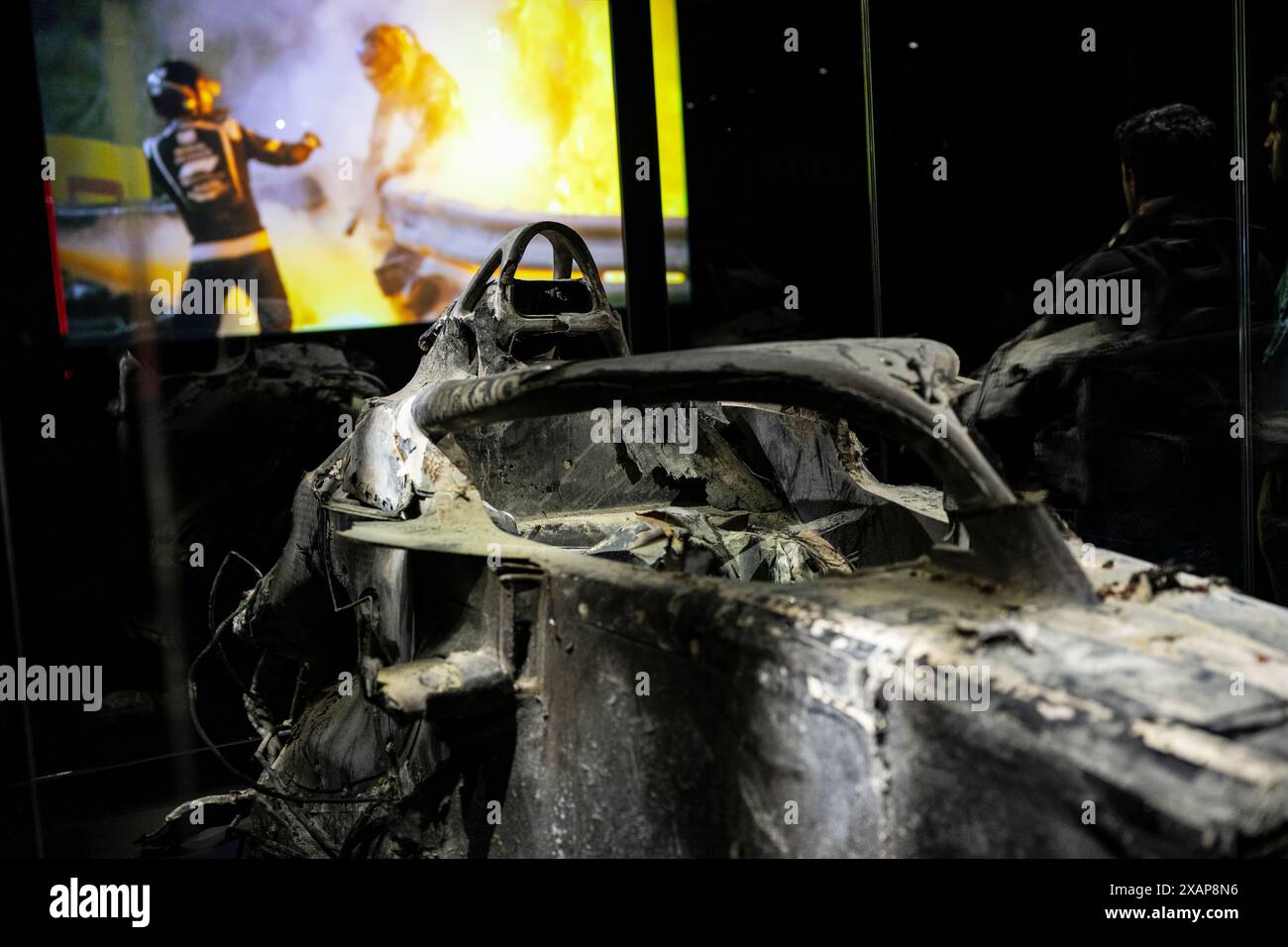 Madrid, Spain - 13 May 2023 : Romain Grosjean Haas F1 burned chassis ...