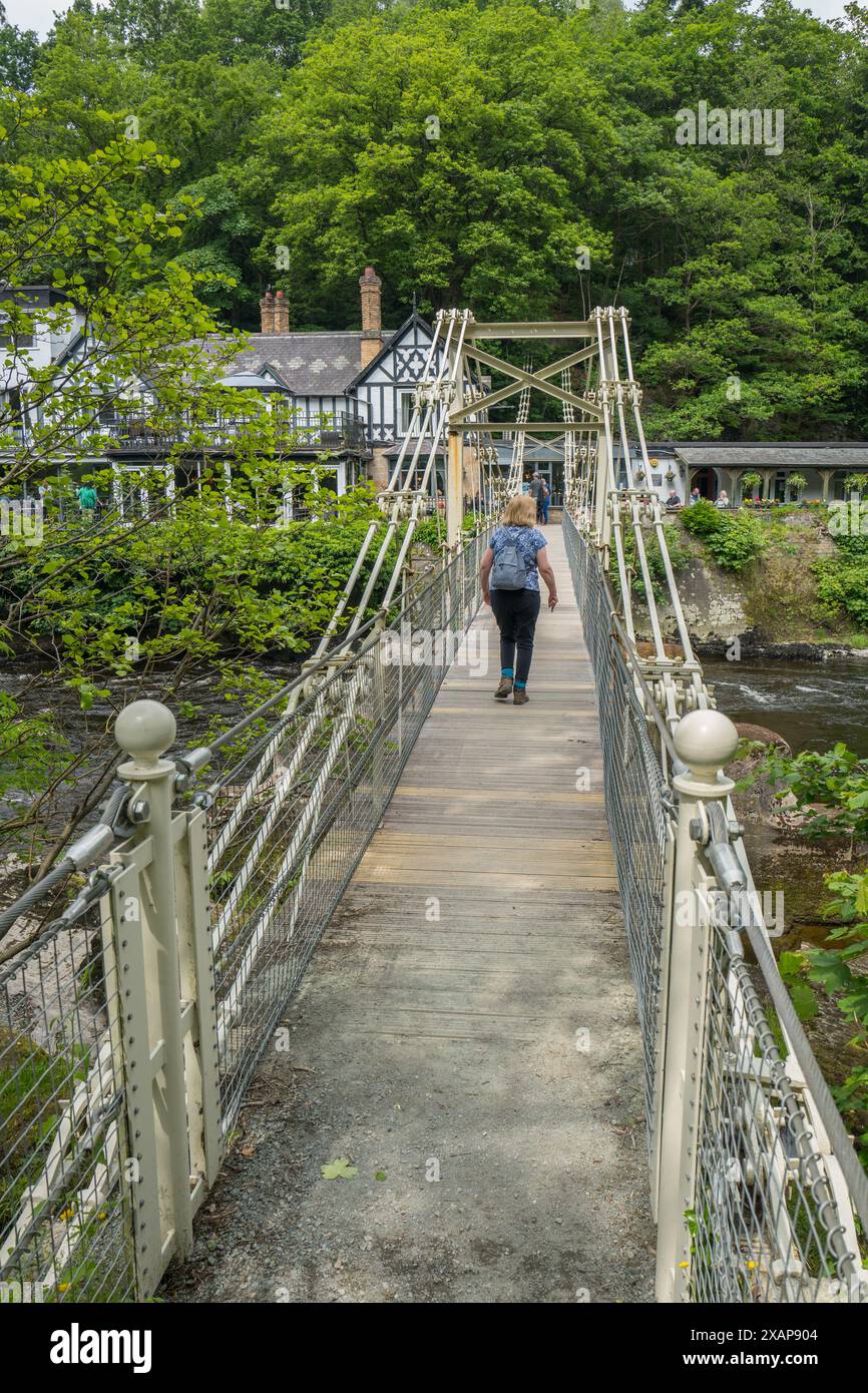 The restored Chain Linked bridge which crosses the River Dee at Berwyn ...
