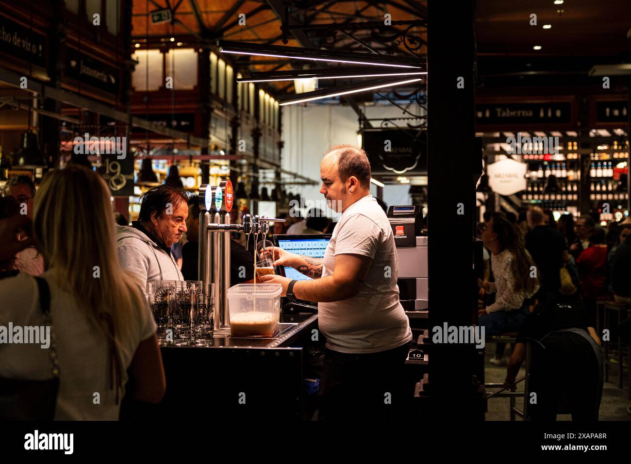 Madrid, Spain - 14 May 2023 : Serving beer at Mercado de San Miguel ...
