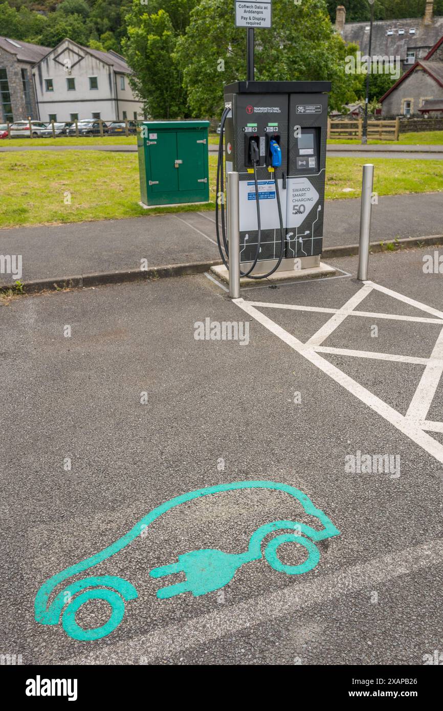 Vehicle charging point ground symbols at the main car park in the Welsh ...