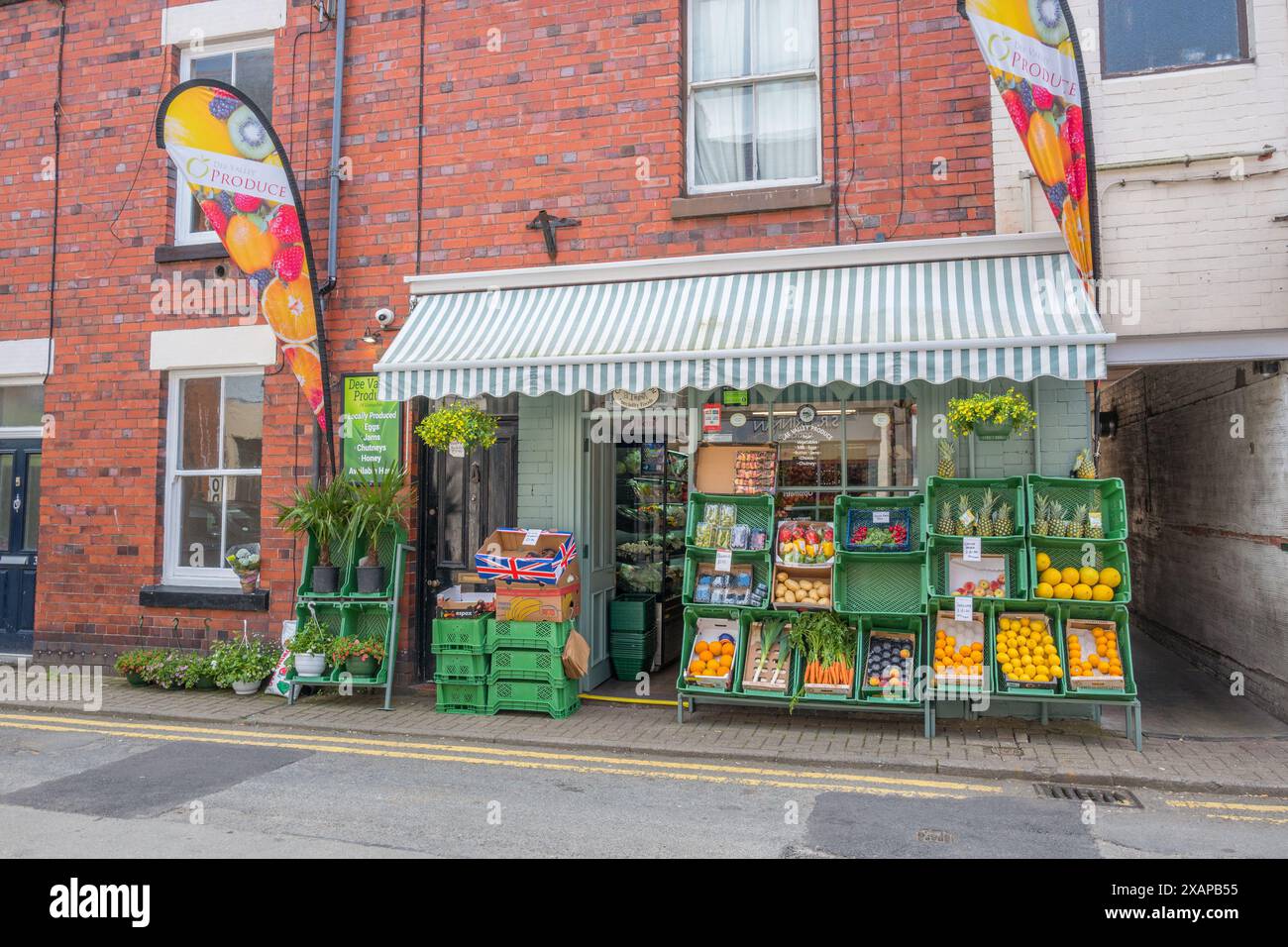 Fresh fruit and vegetable on display outside the Dee Valley Fruit & Veg ...