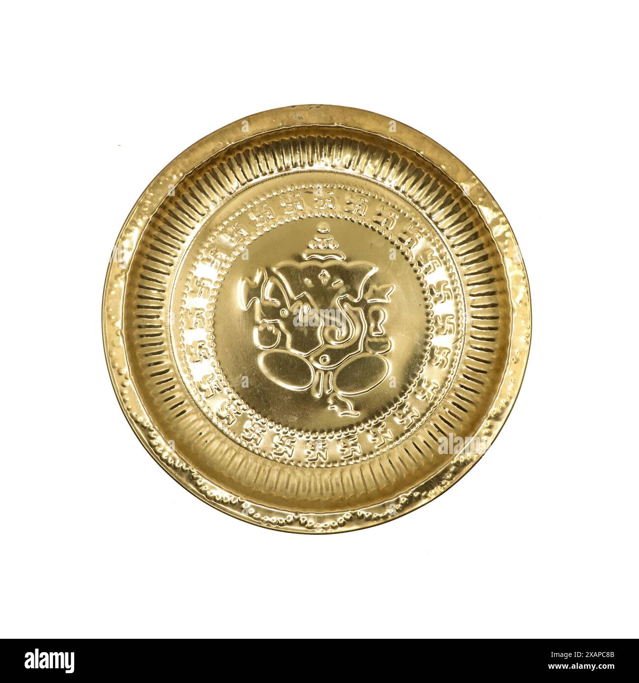 ganesh ancient golden tray on white background Stock Photo - Alamy