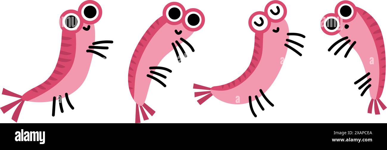 Vector shrimp icon set. Under the sea illustration with cute funny ...