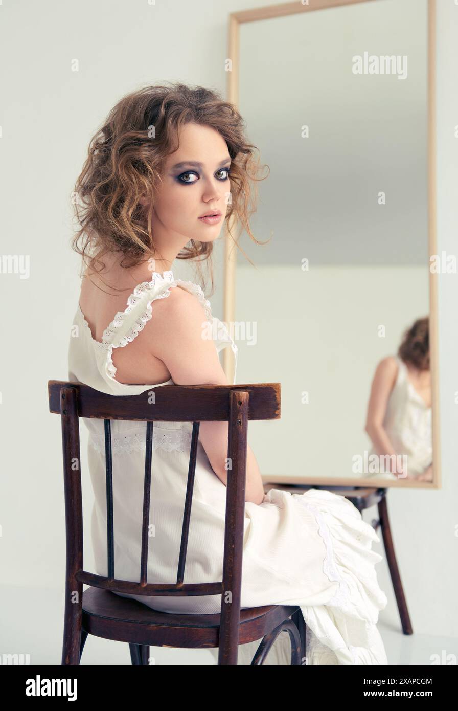 Portrait of cute strange sad girl. Beautiful curious young woman ...