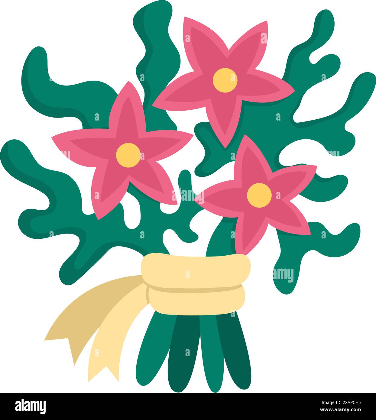 Vector bouquet with seaweeds and pink lilies. Beautiful marine flower ...