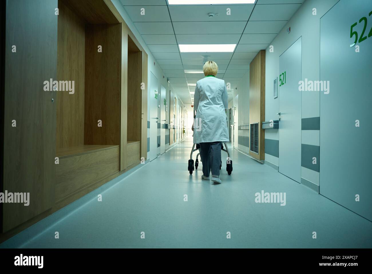 Doctor takes patient out of room in wheelchair Stock Photo - Alamy