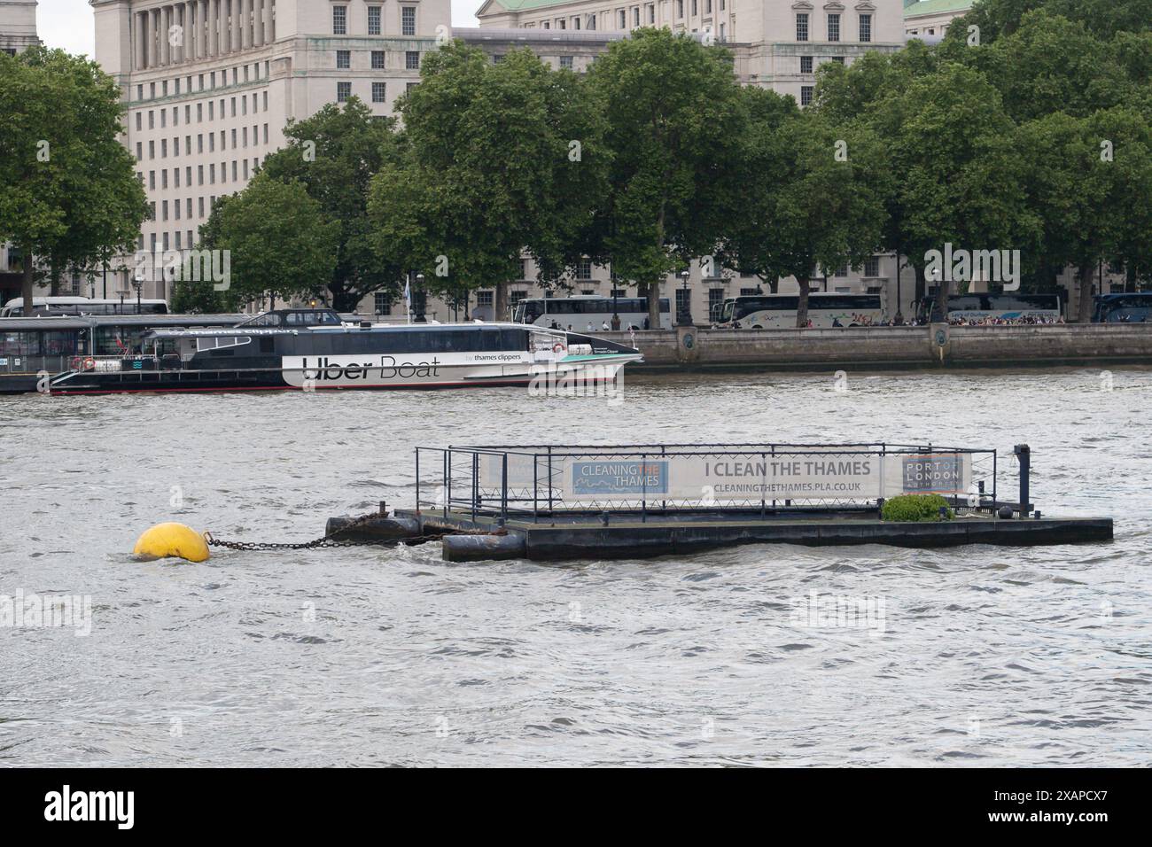 A raft for cleaning the River Thames in London Stock Photo - Alamy