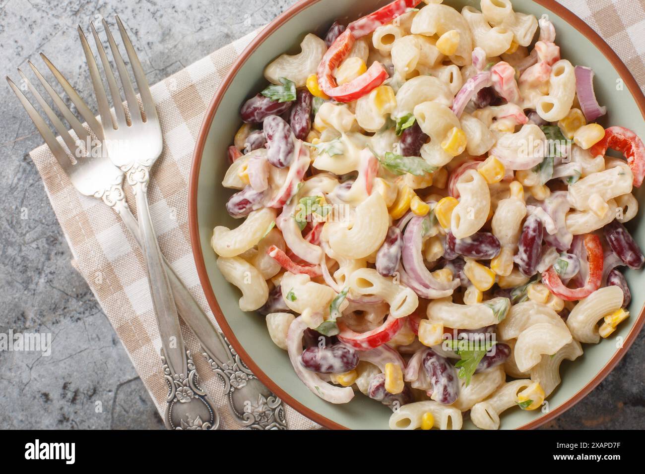 Homemade Southwestern elbow pasta salad with fresh vegetables and ...
