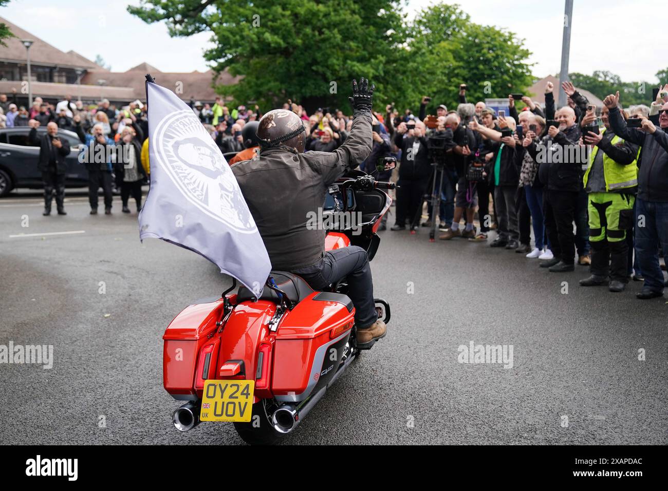 Hairy Biker Si King waves to crowds at the National Motorcycle Museum ...