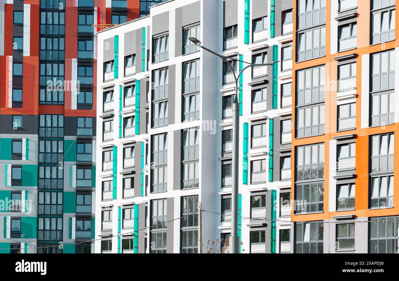 Modern condo buildings in urban neighborhoods. Architectural designs ...