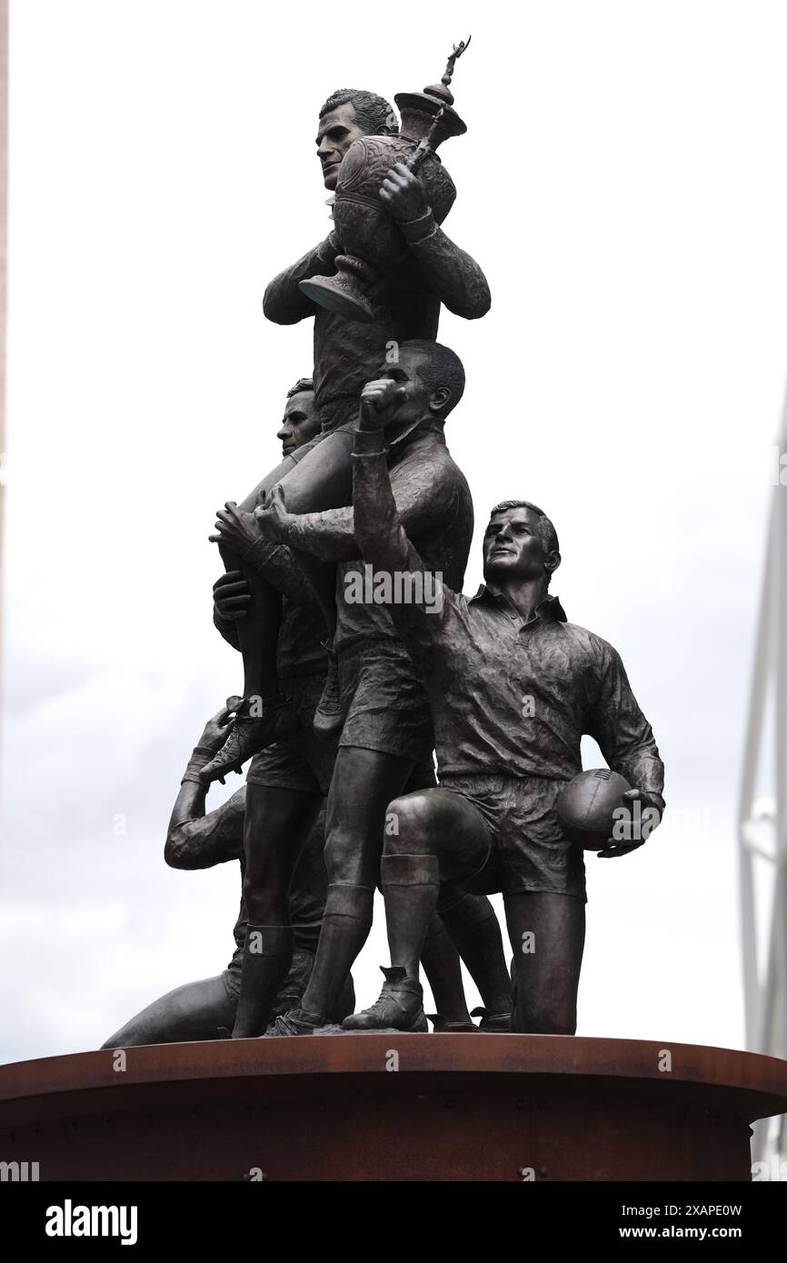 A general view of the Rugby League Statue outside the stadium ahead of ...