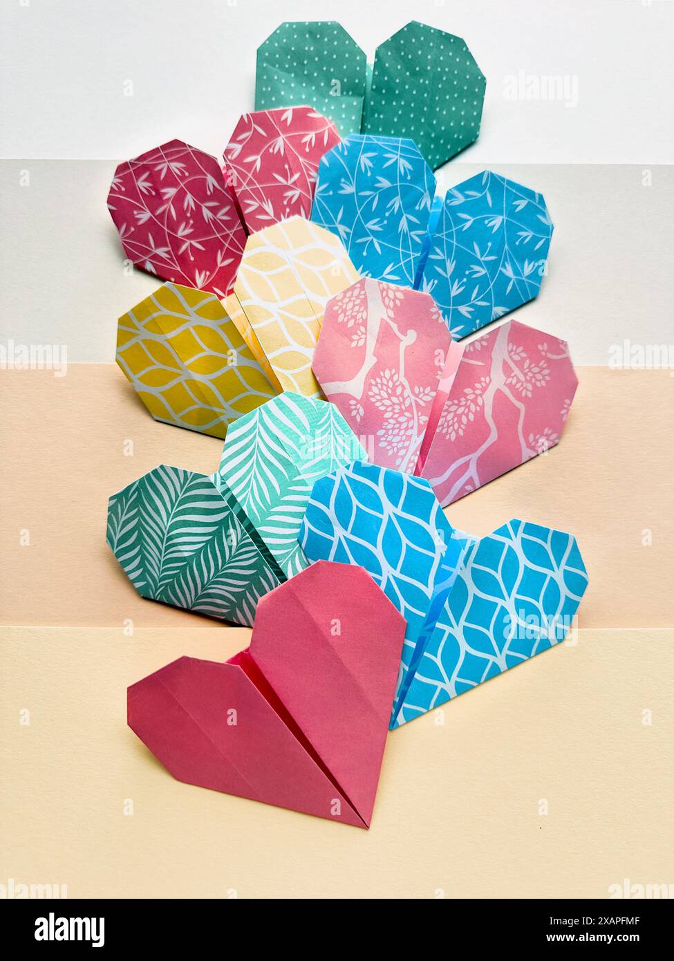 Colorful Origami Paper Hearts in Assorted Patterns and Designs Stock ...