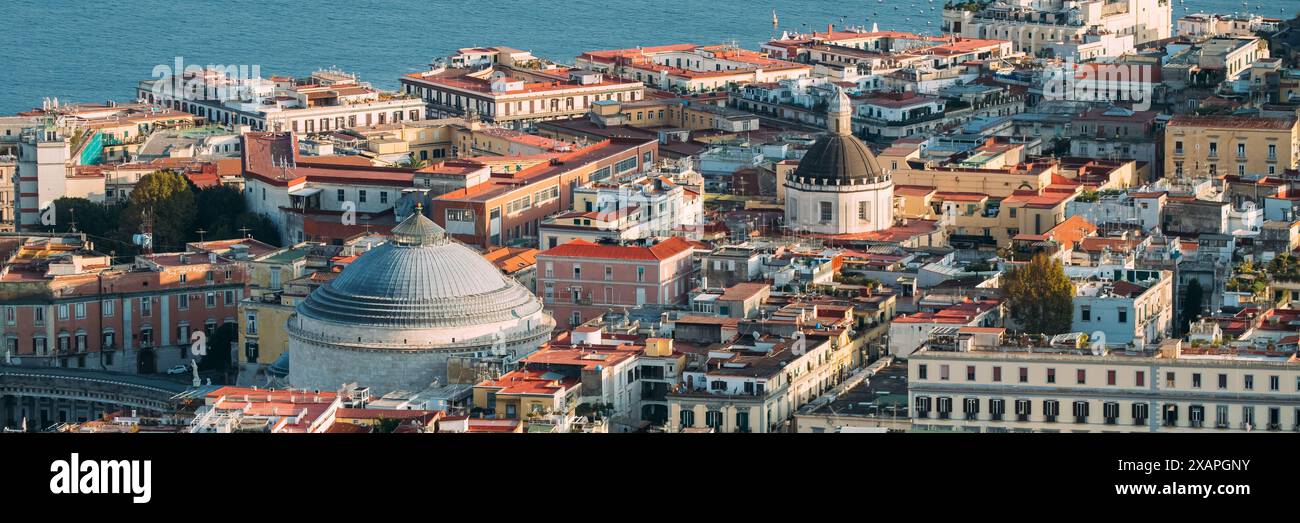 Naples, Italy. Top View Cityscape Skyline With Famous Landmarks And ...