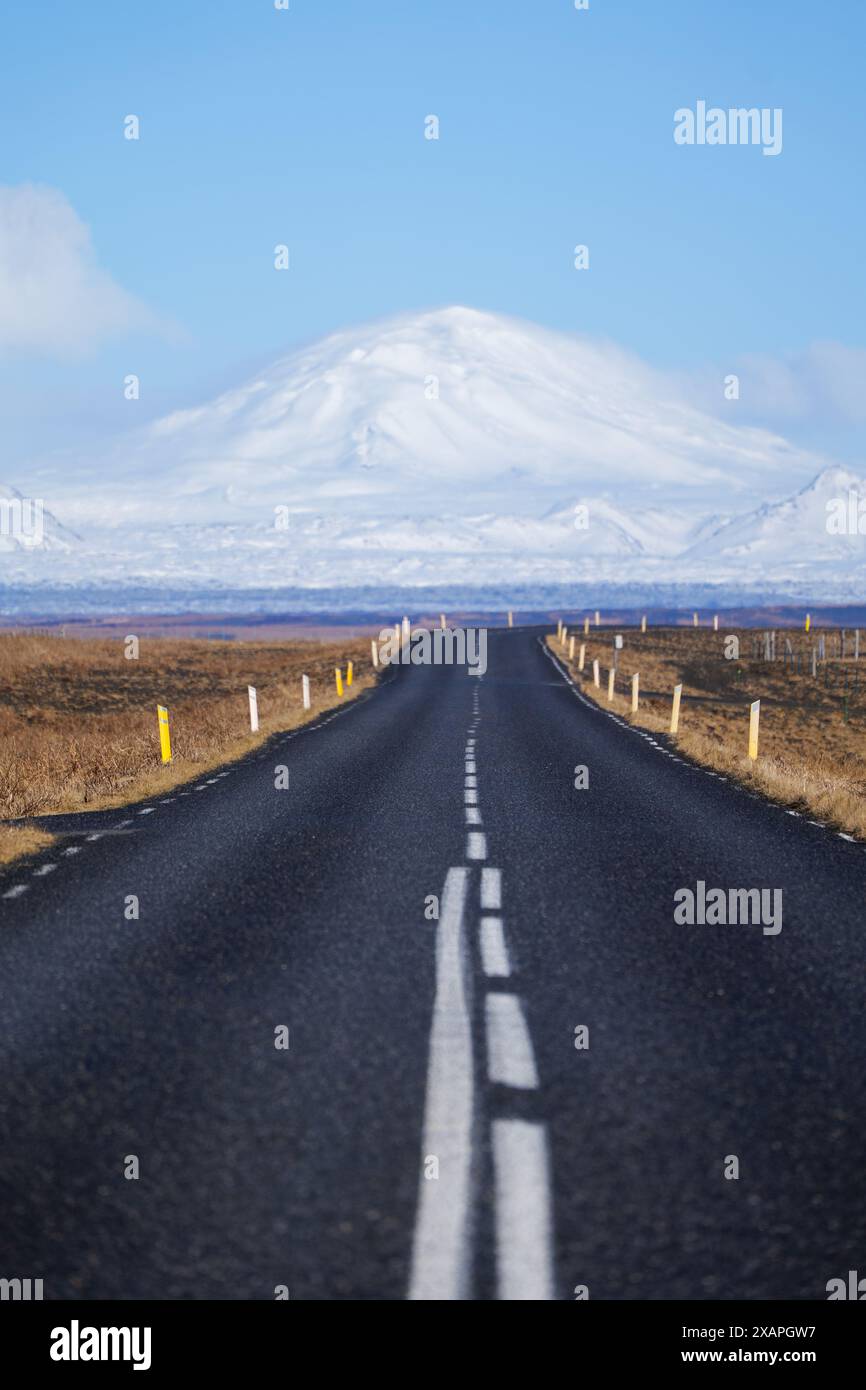 Blue Sky and Snowy Hekla Volcano and Mountain Landscape View in Iceland ...