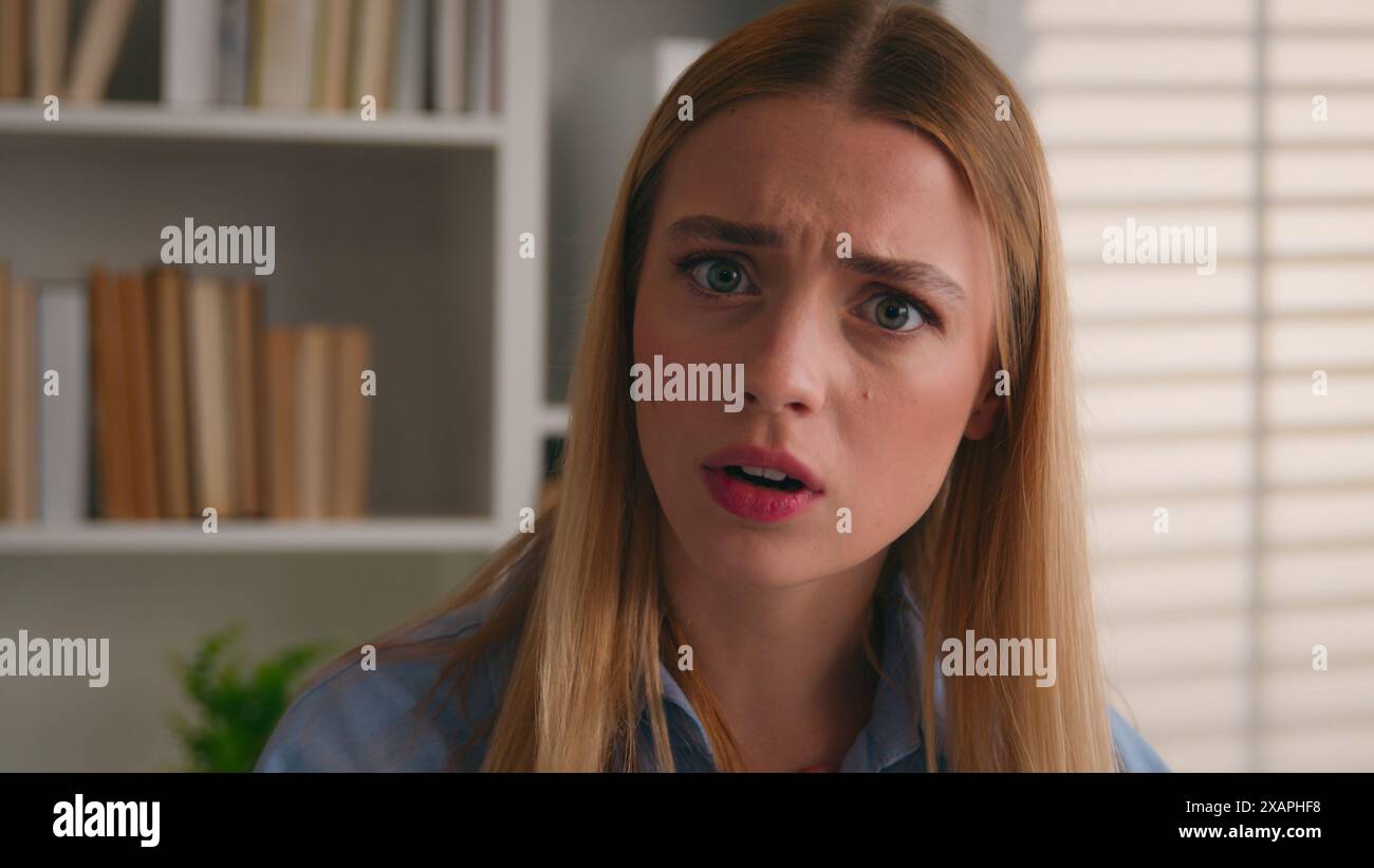 Shocked female face big eyes open mouth portrait amazed astonished stunned wonder astonish ...