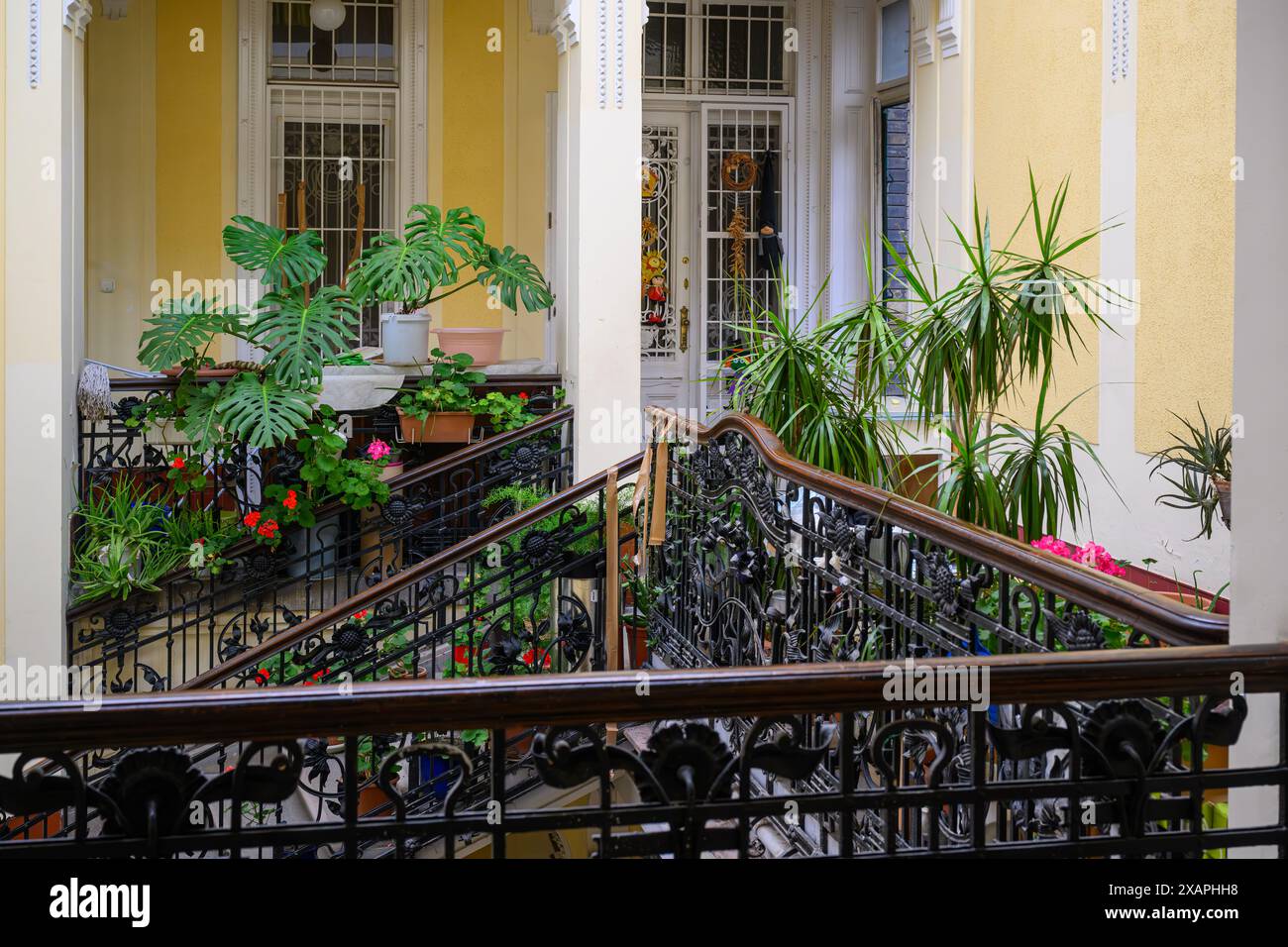 The communal area of a historic apartment building, Budapest, Hungary ...