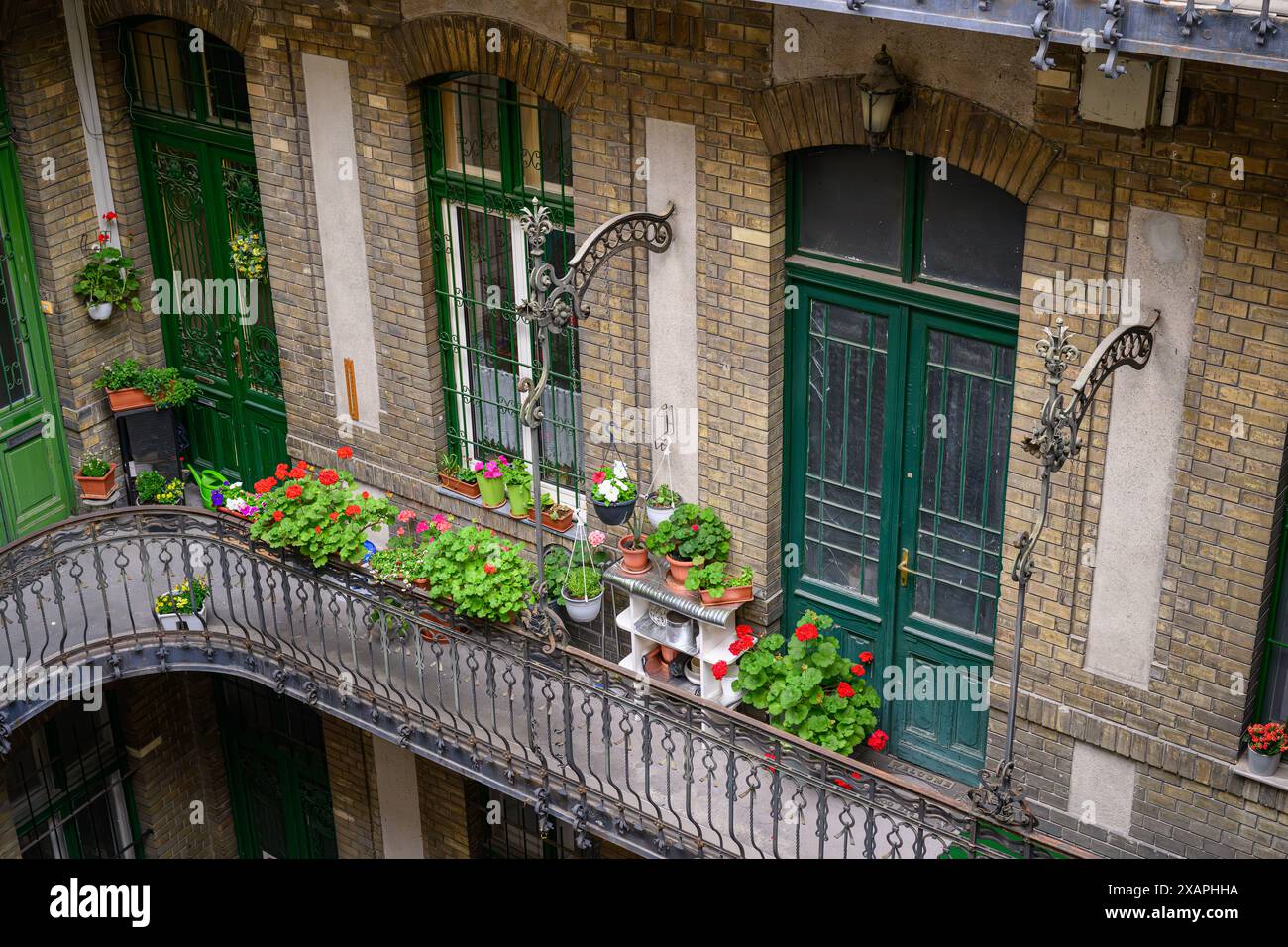 The communal area of a historic apartment building, Budapest, Hungary ...