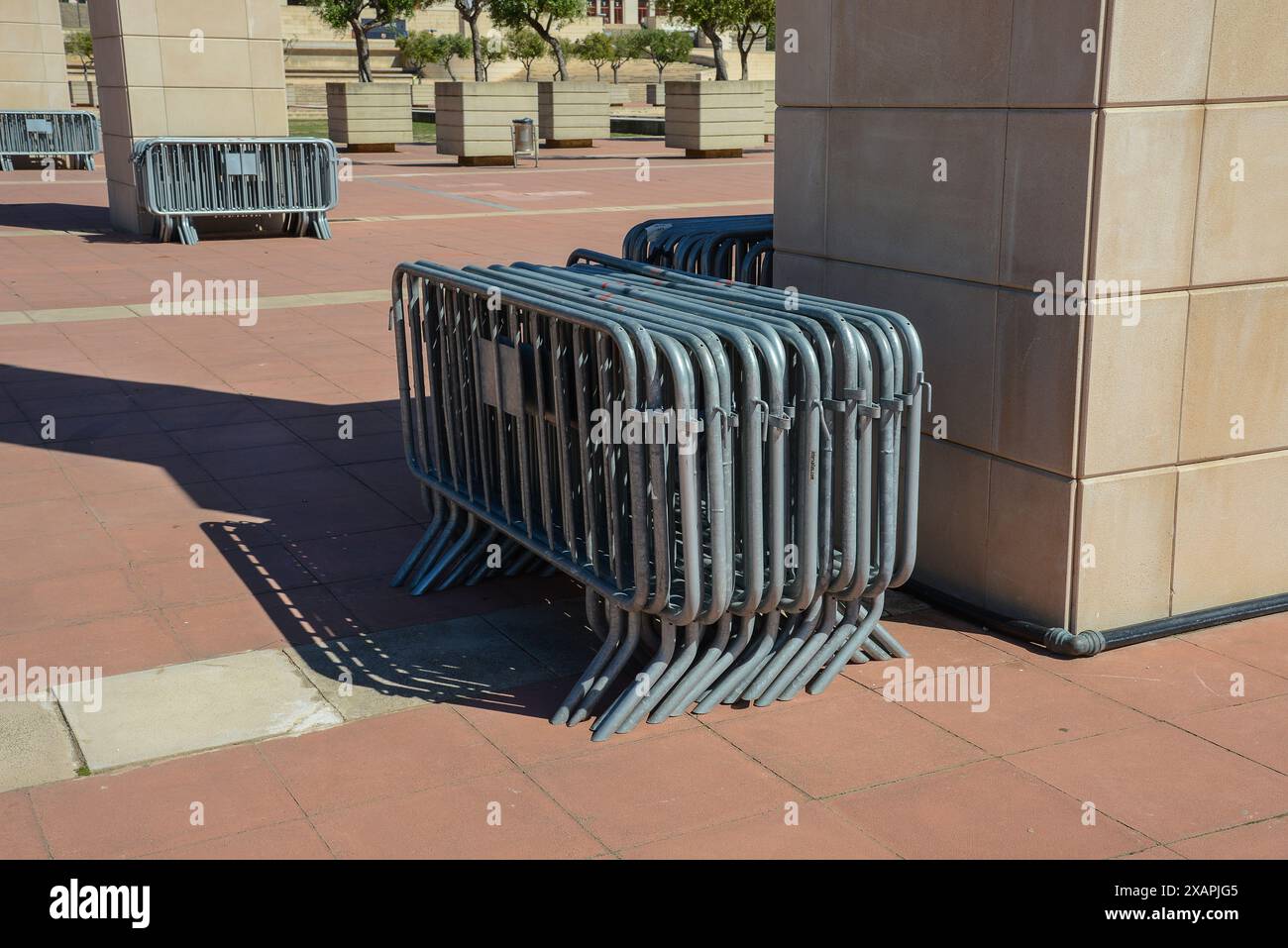 Steel crowd safety barriers stacked together Stock Photo - Alamy