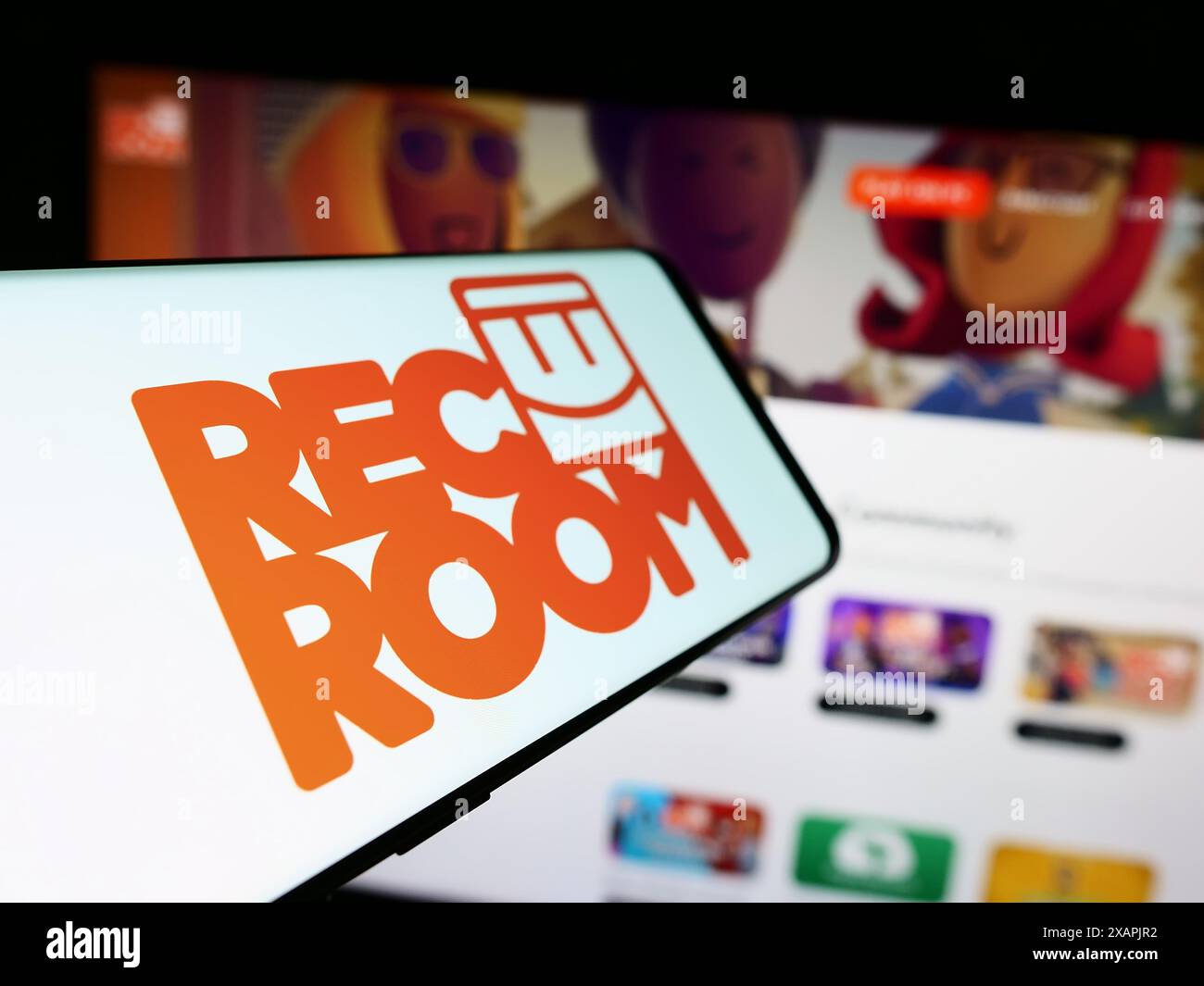 Mobile phone with logo of American video games company Rec Room Inc. in ...