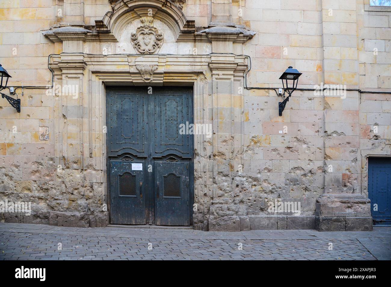 Bullet-scarred wall in Barcelona. Plaça de Sant Felip Neri Stock Photo ...