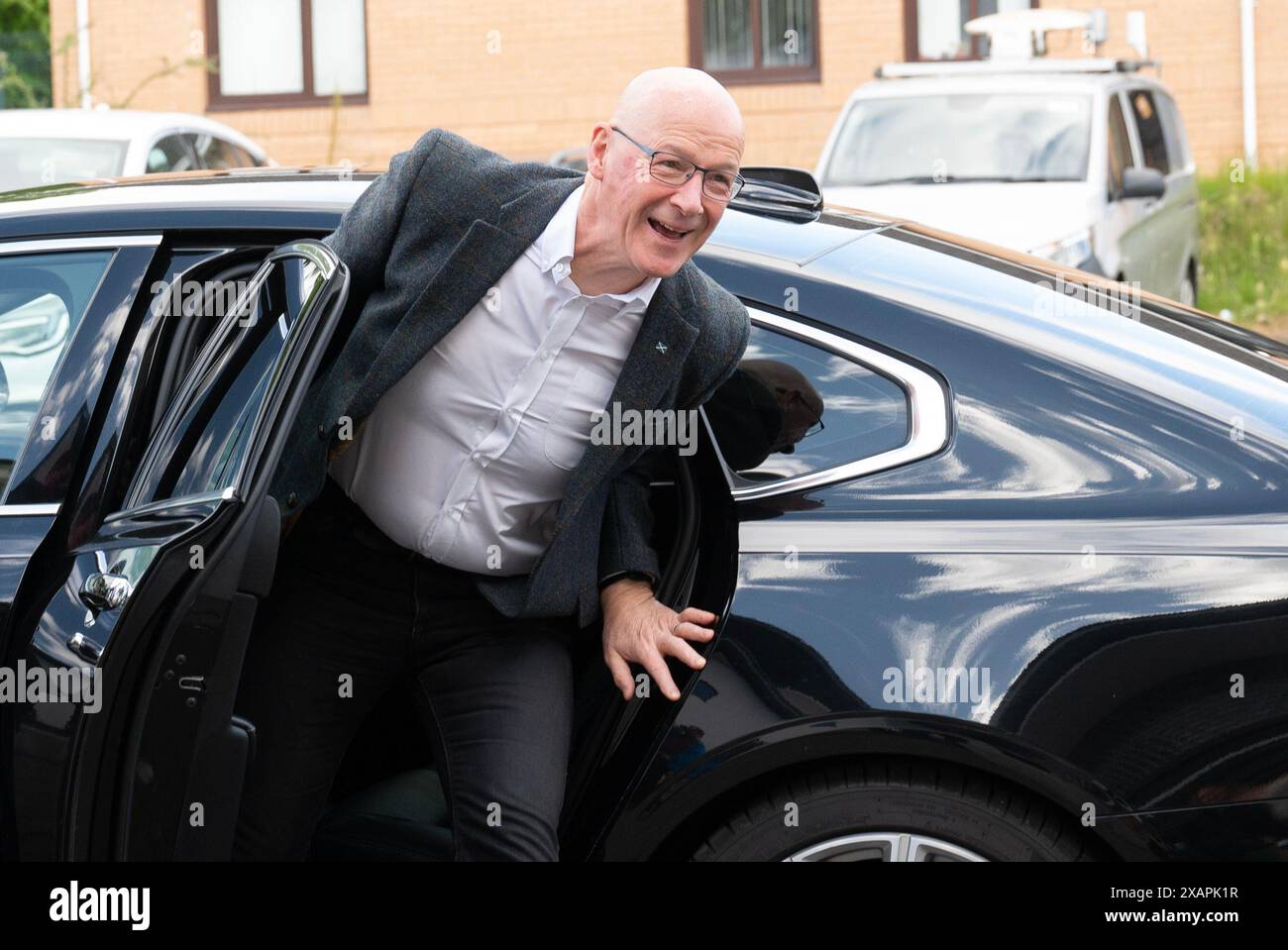 First Minister John Swinney arrives for a visit visit to the Reconnect ...