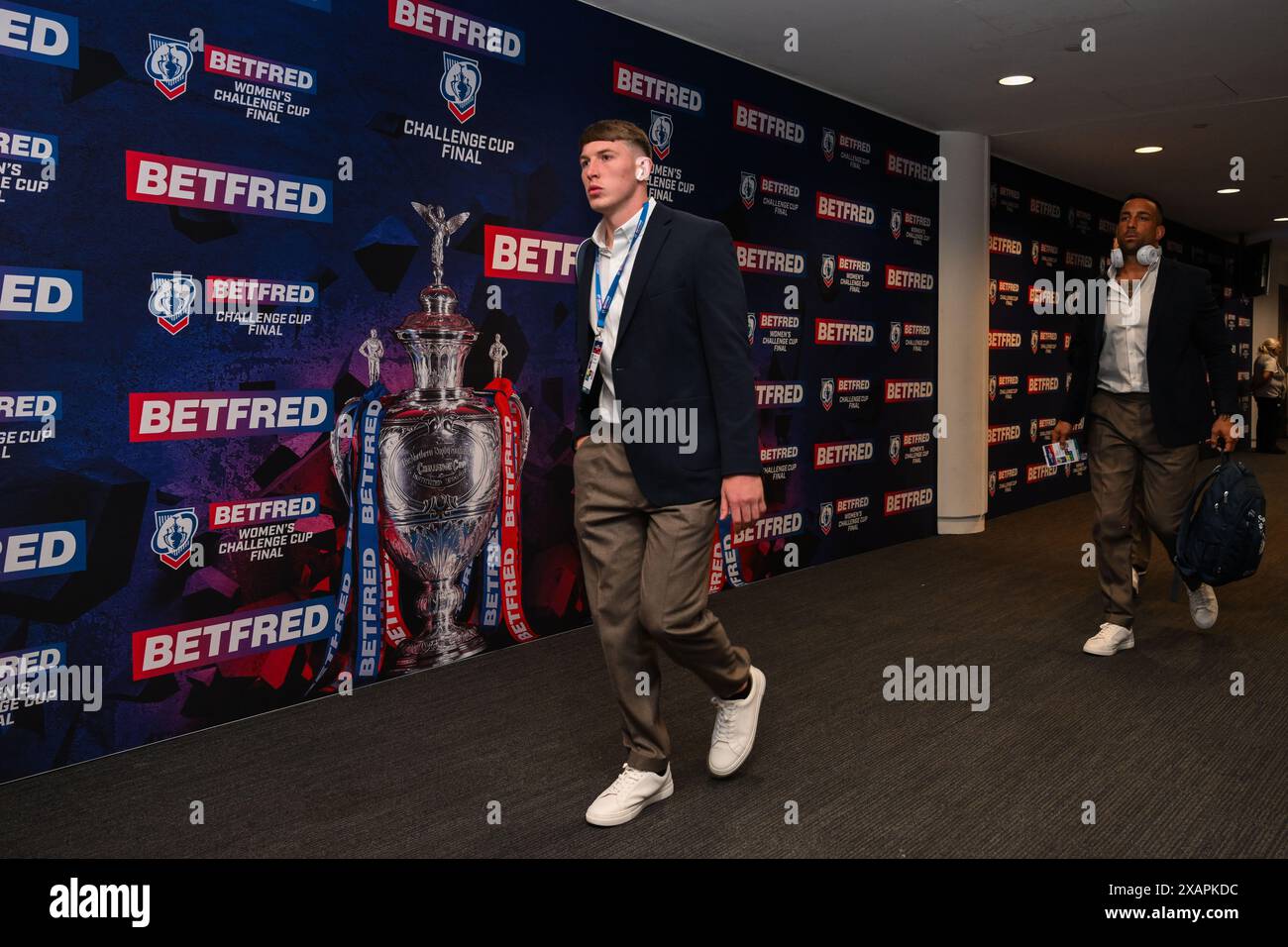 Matty Nicholson of Warrington Wolves arrives ahead of the Betfred ...