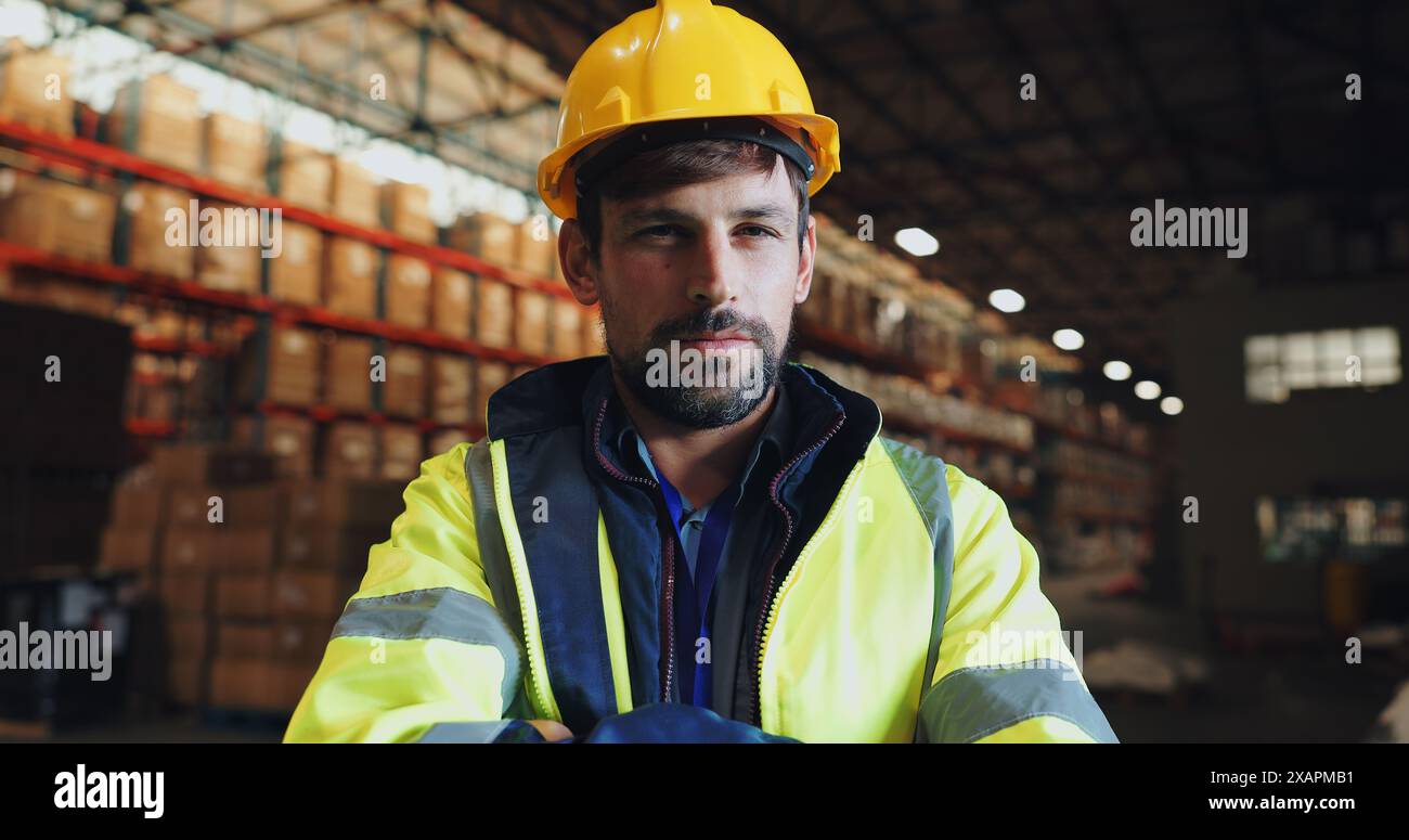 Portrait, man and ppe in warehouse for logistics, planning and ...