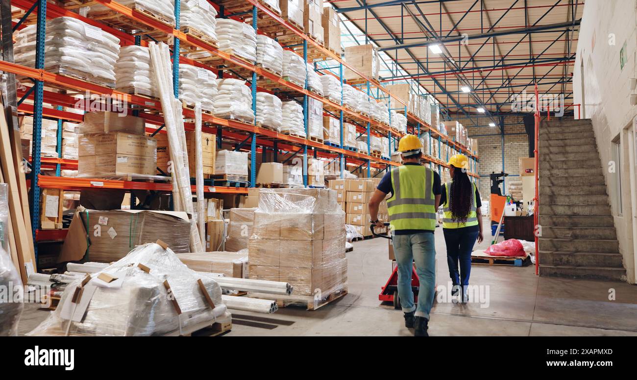 People, warehouse and storage for logistics with boxes, shelf and ...