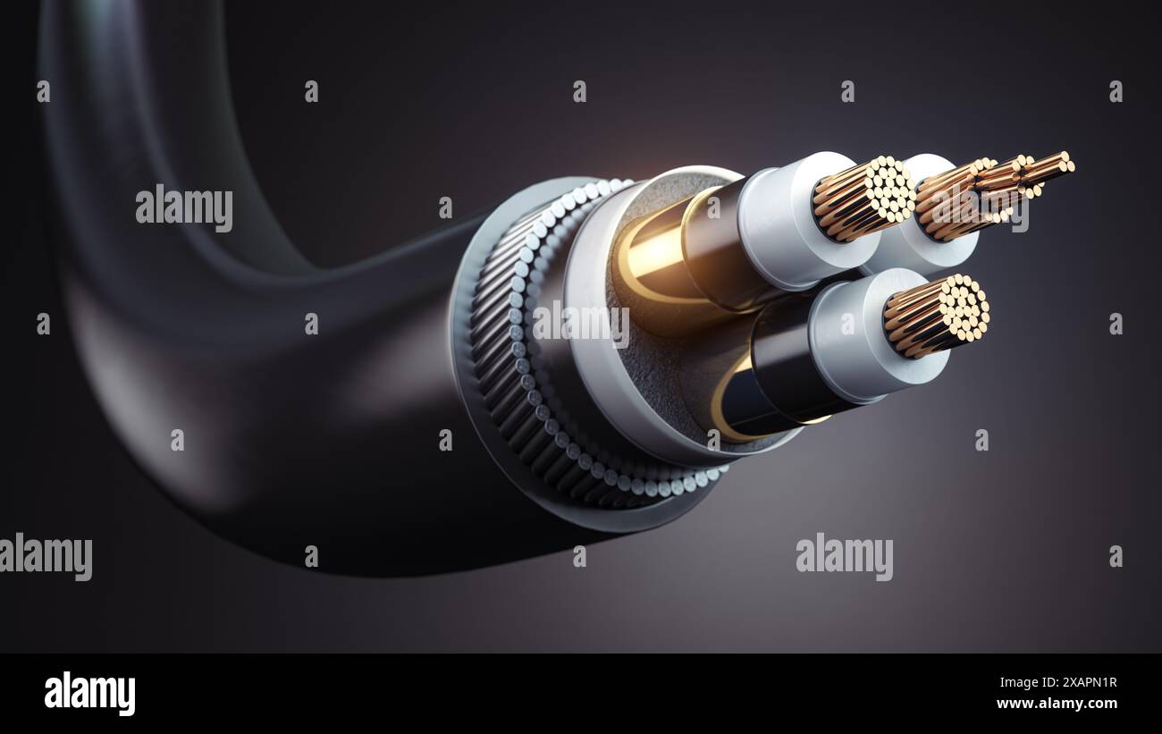 Electric wire cable structure. Armored submarine copper electric cable ...