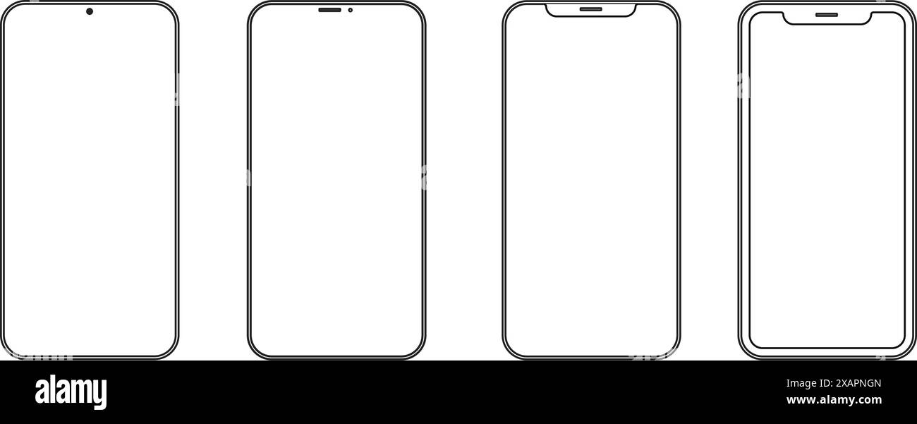 Set high quality realistic different black models smartphone with empty ...