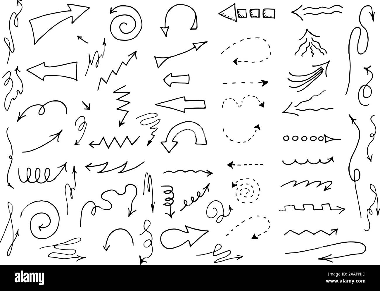 Set of black hand drawn arrow element vector. Collection of doodle arrows, lines, symbol ...