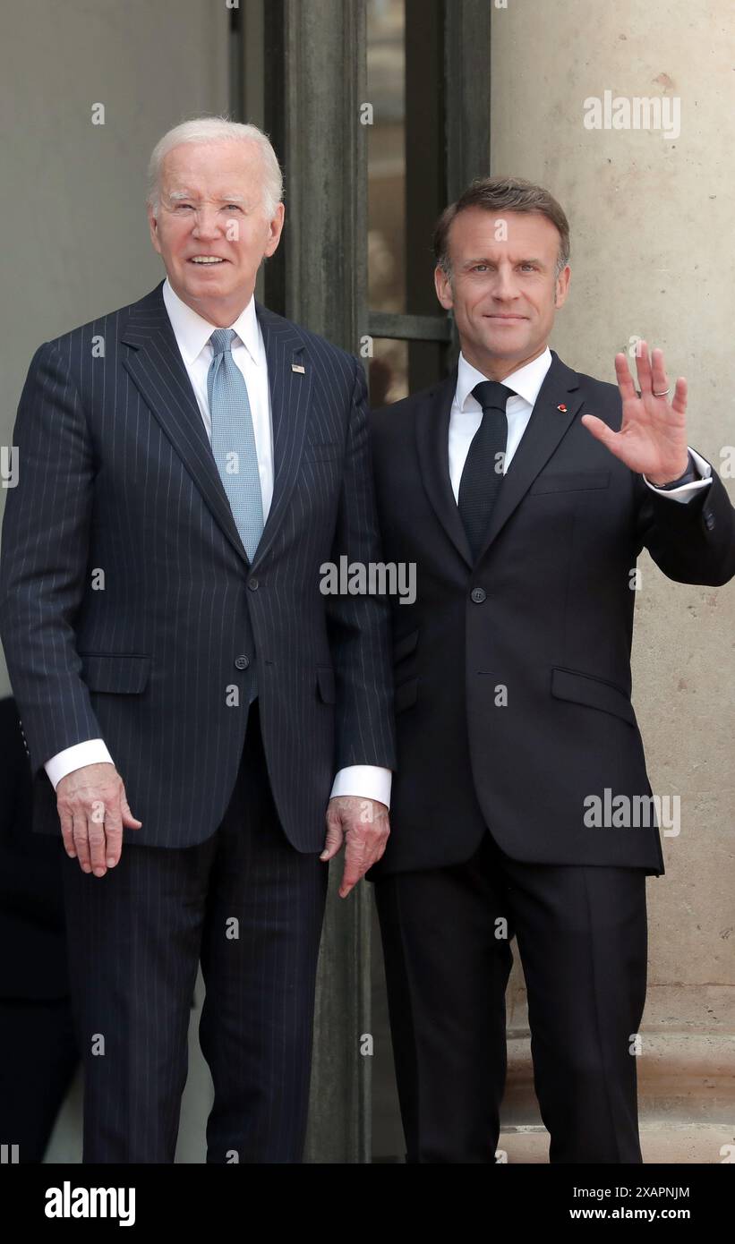 Paris, France. 08th June, 2024. French President Emmanuel Macron (R ...