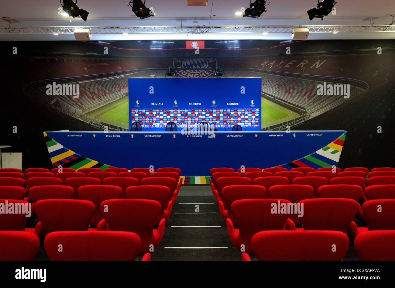 Munich, Germany. 08th June, 2024. The press conference room can be seen ...