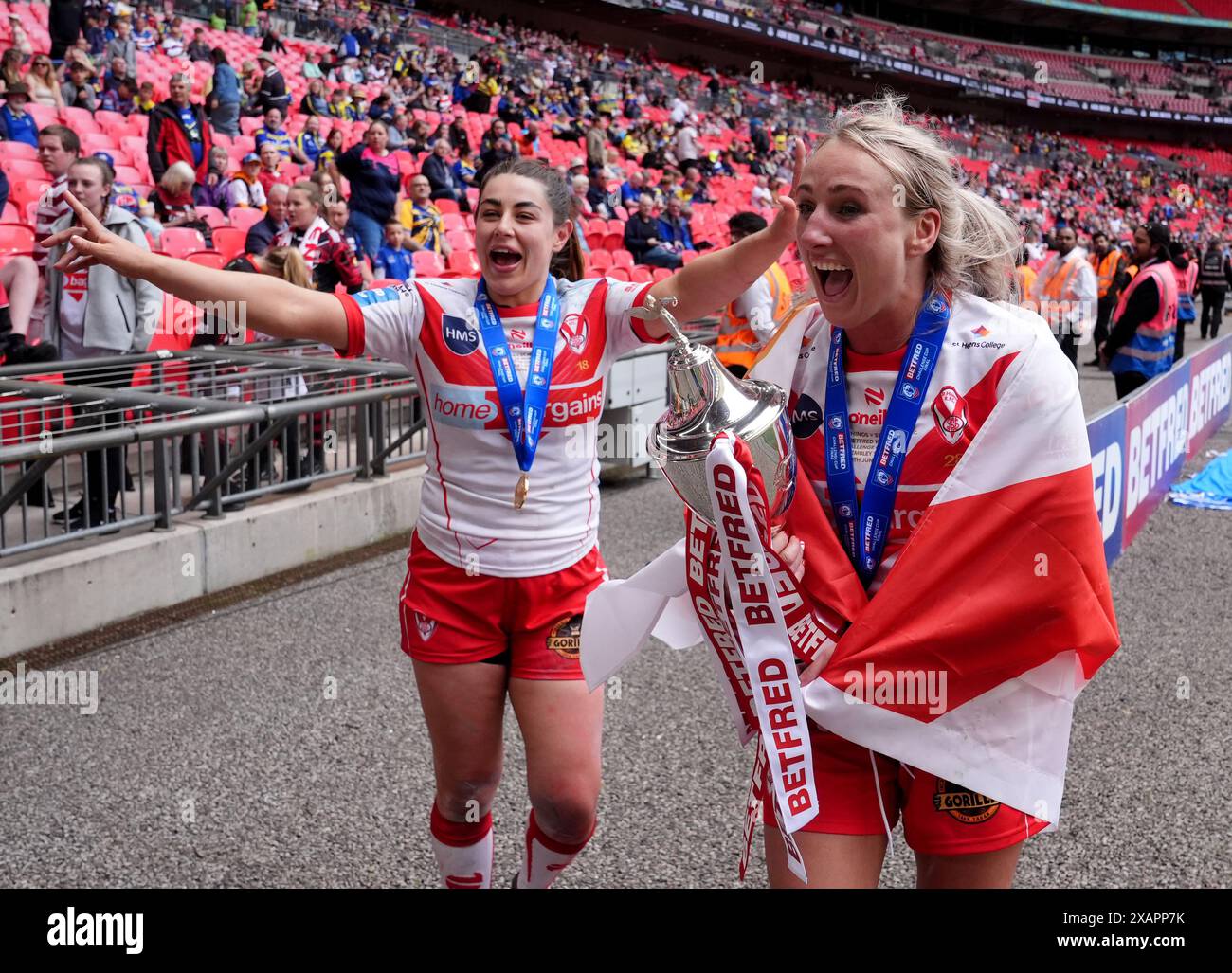 St Helens' Jodie Cunningham (right) with the trophy after winning the ...