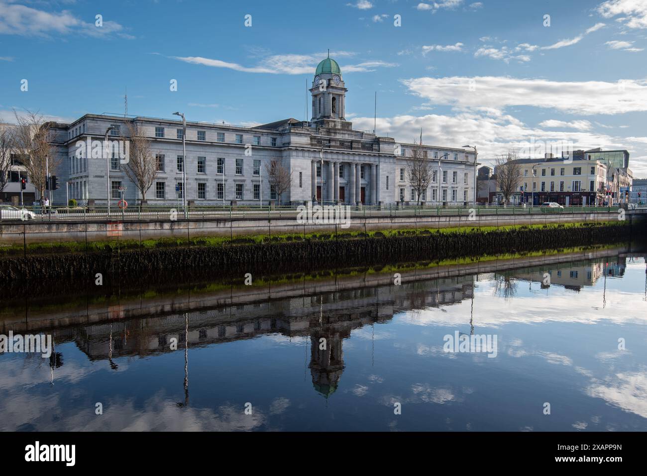 Cork city hall building reflected on river lee Ireland Europe Stock ...