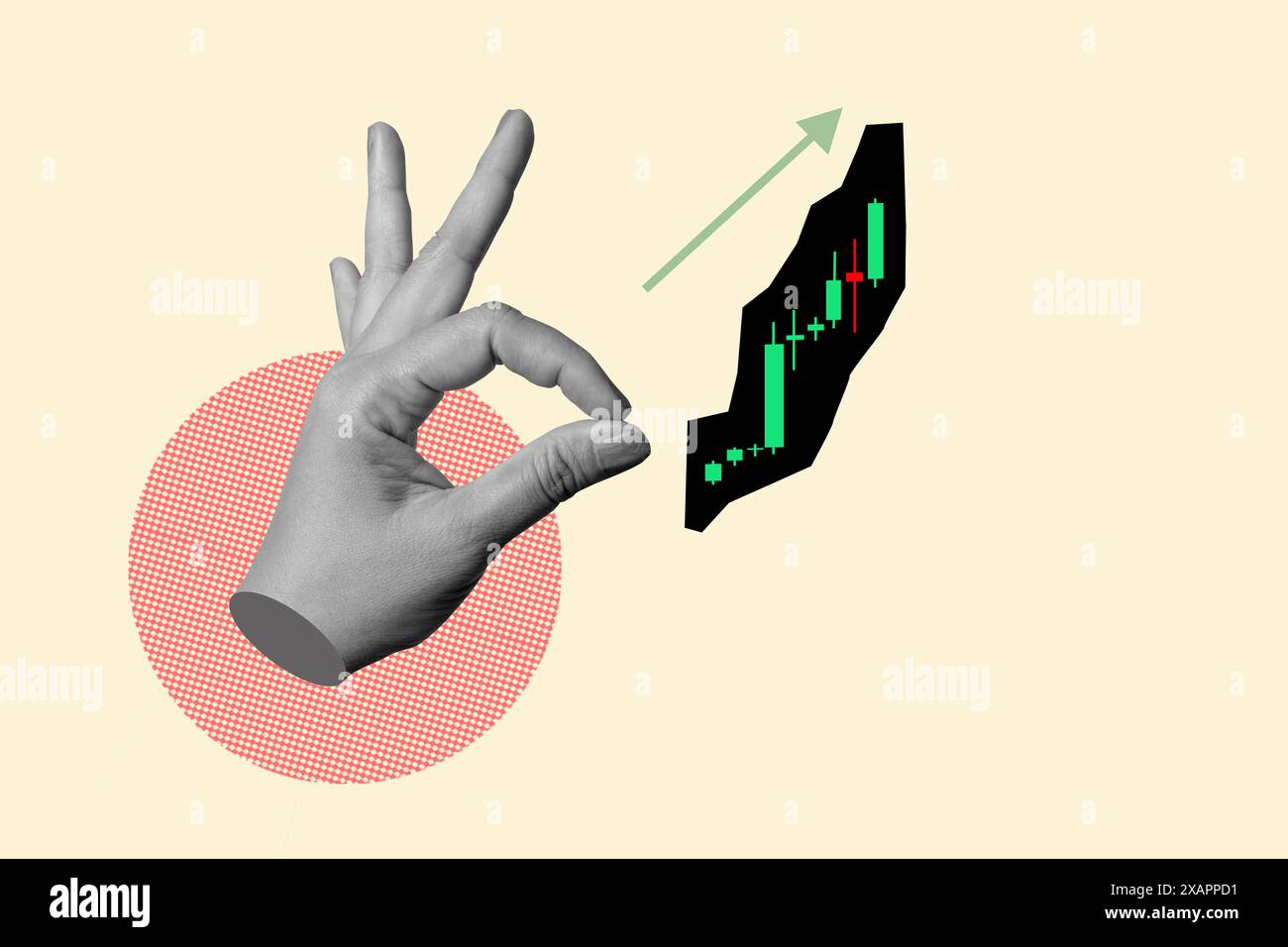 A hand is giving the thumbs up to a graph that shows a stock price ...