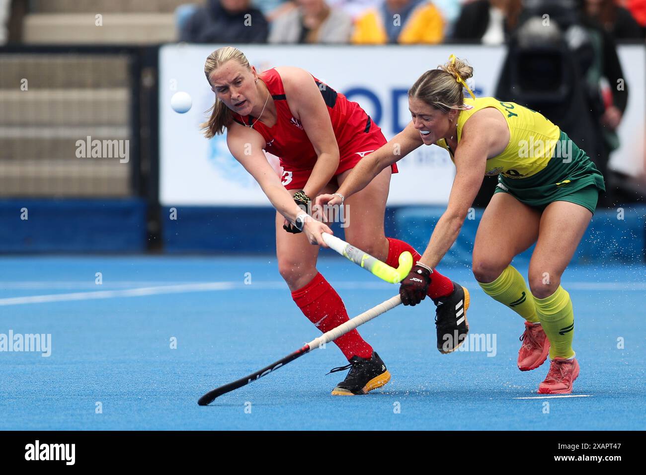 Great Britain's Sophie Hamilton battles for the ball against Australia ...