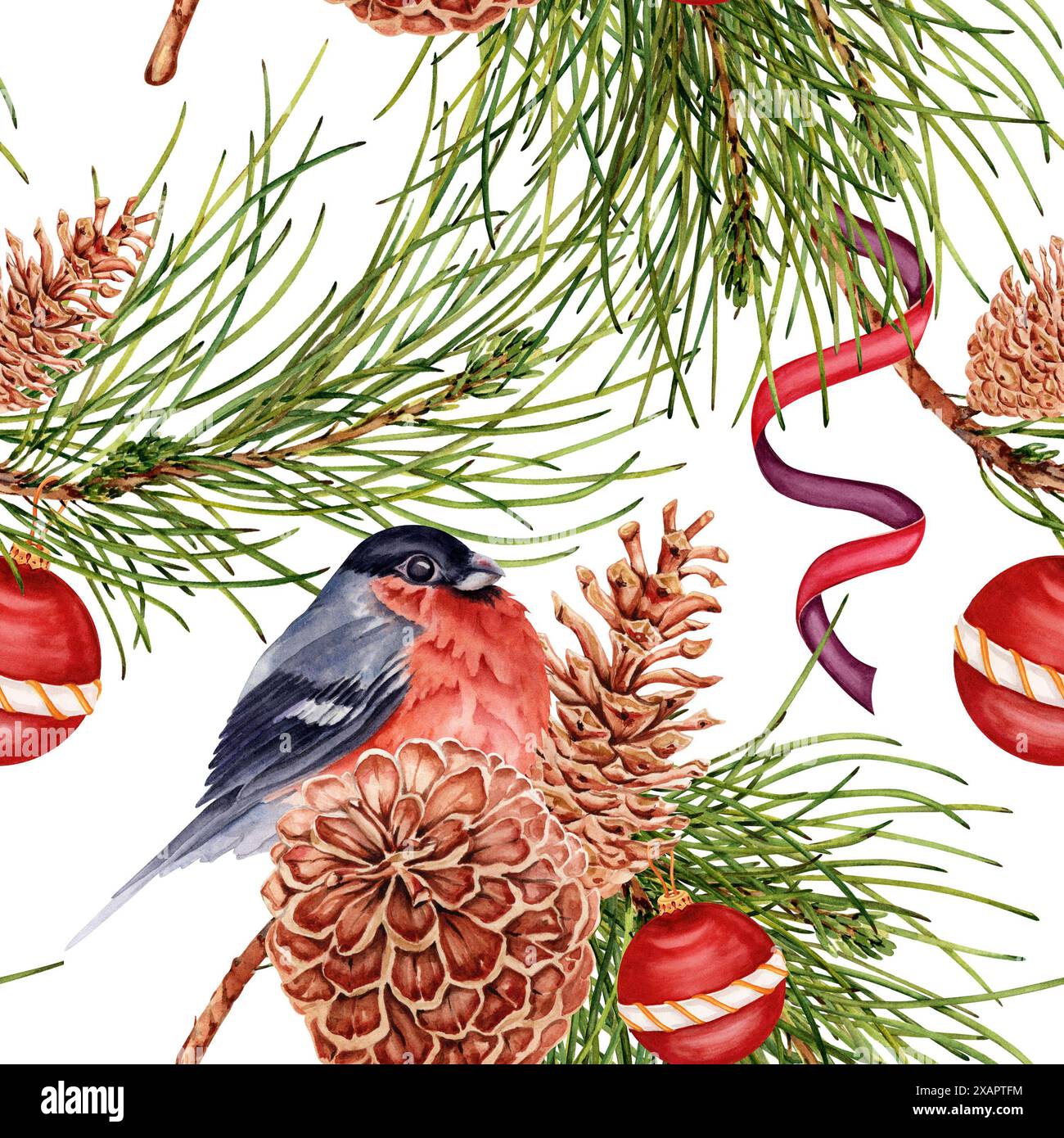 Seamless pattern with hand drawn pine branches, Christmas decoration ...