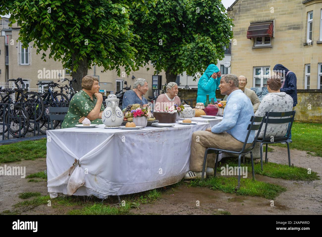 Statues, figures of everyday people in the city of Valkenburg ...